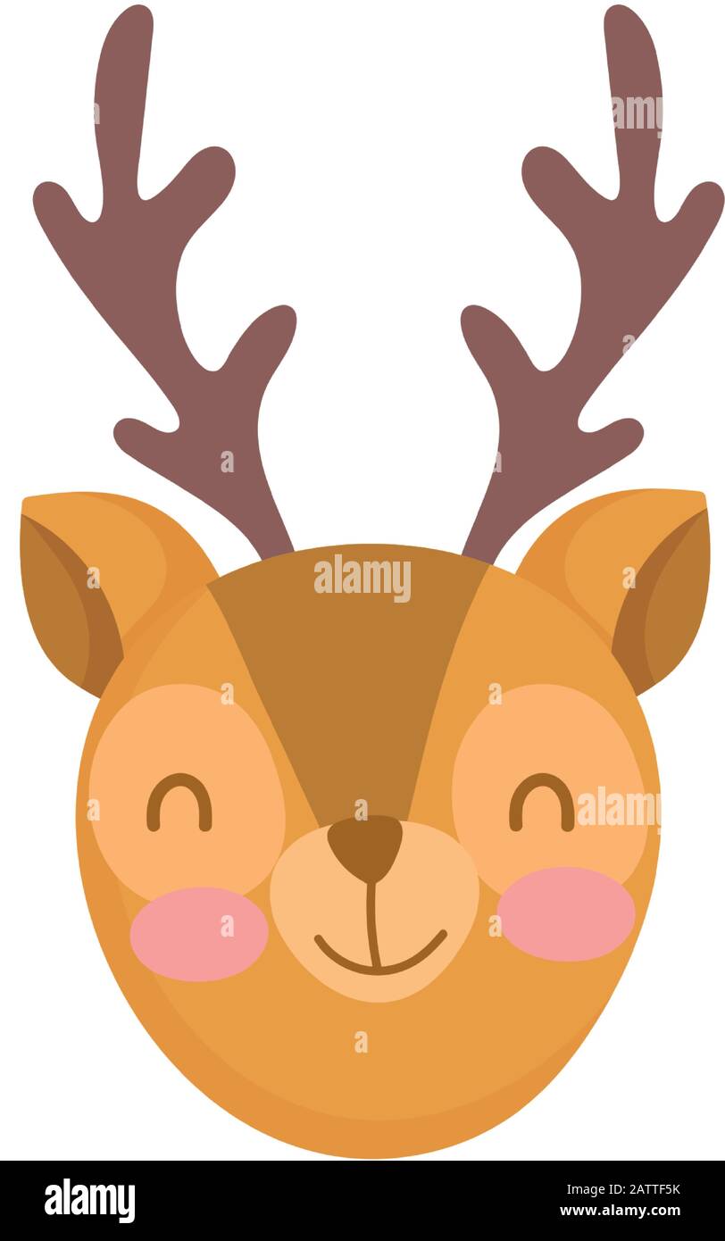 cute deer face cartoon character on white background vector ...