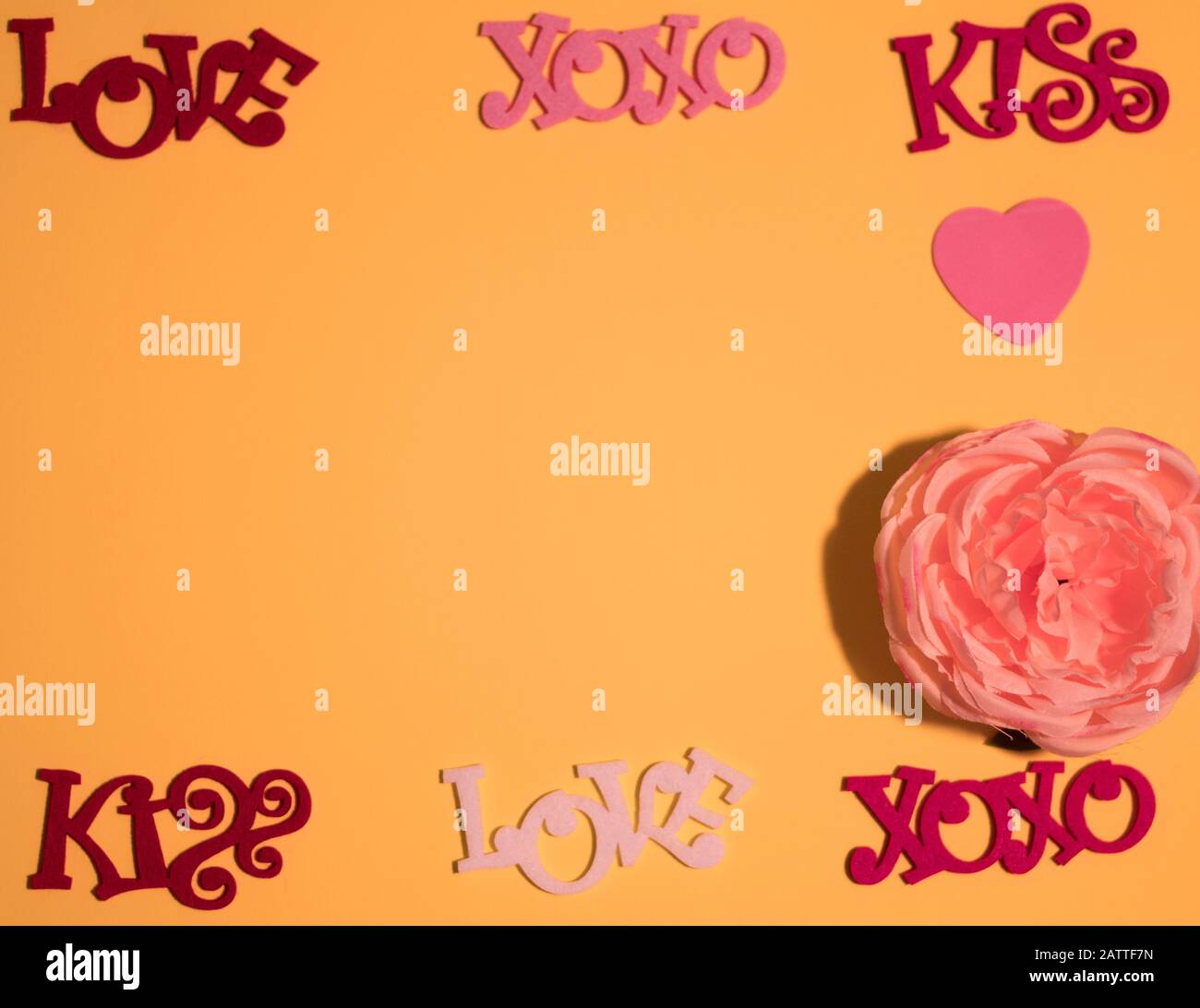 Valentine's Love XOXO and Kiss with rose (in light yellow background ...
