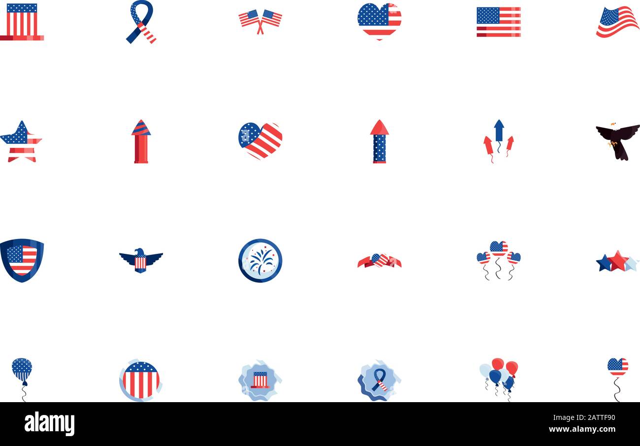 Usa icon set design, United states america independence day nation us ...