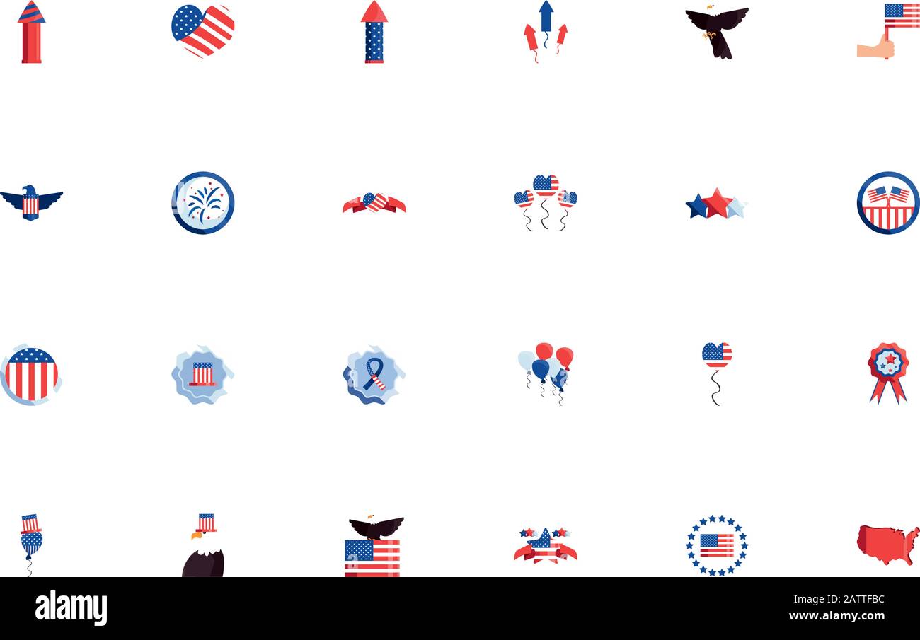 Usa icon set design, United states america independence day nation us ...