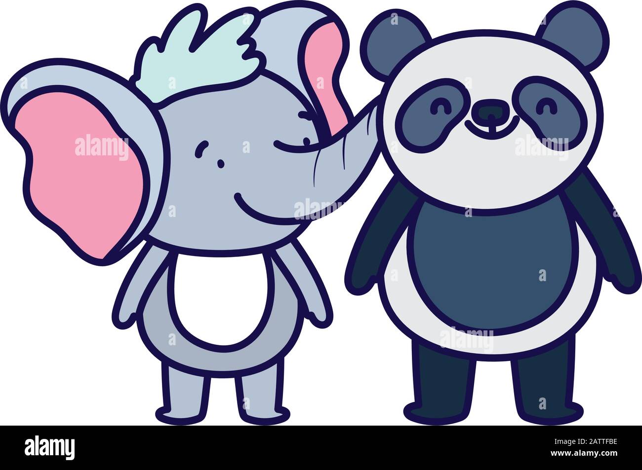 little panda and elephant cartoon character on white background vector ...