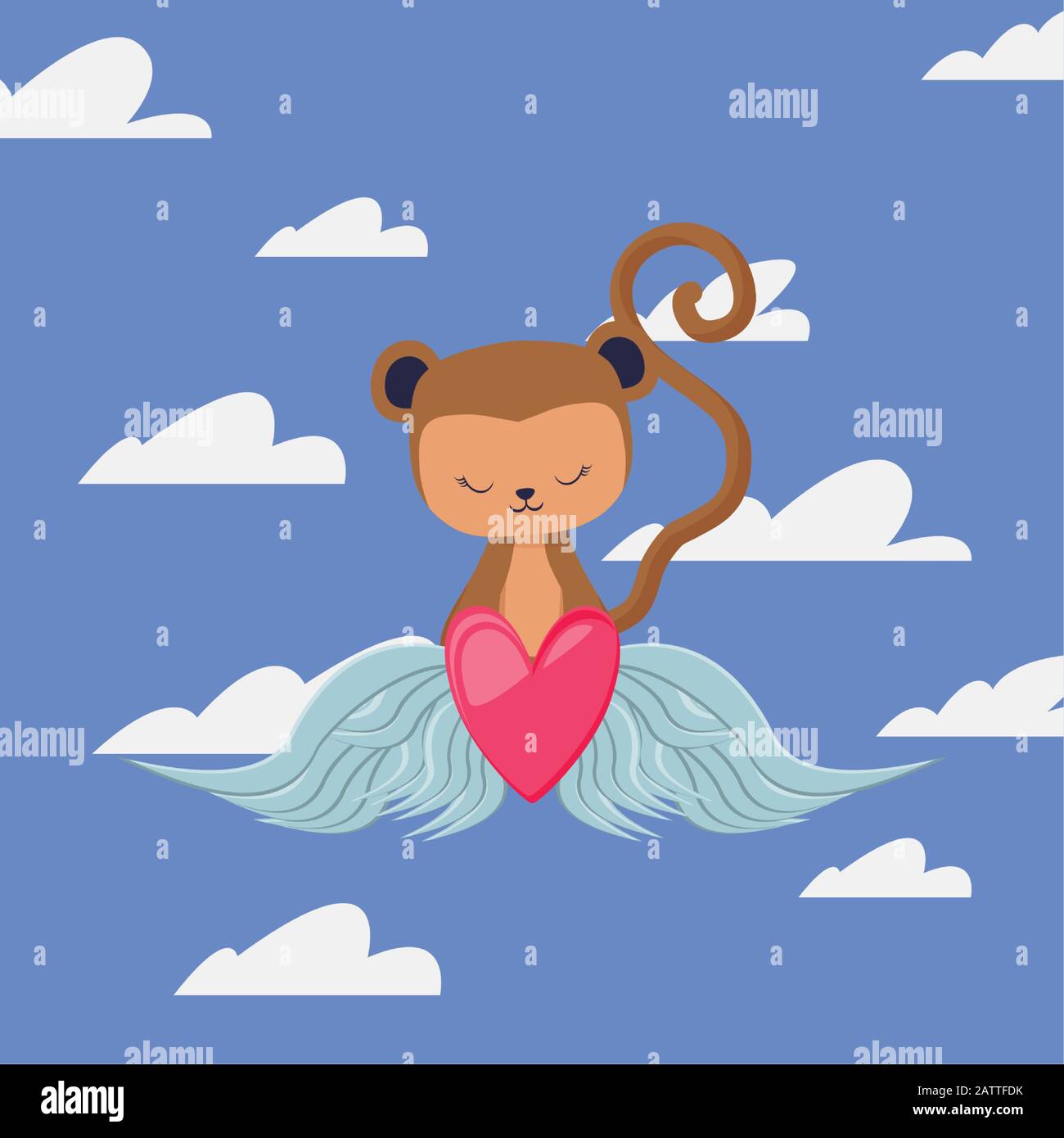 Monkey cartoon and heart with wings design of love passion romantic ...