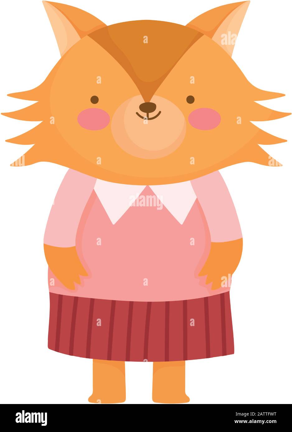 cute fox with clothes cartoon character on white background vector ...