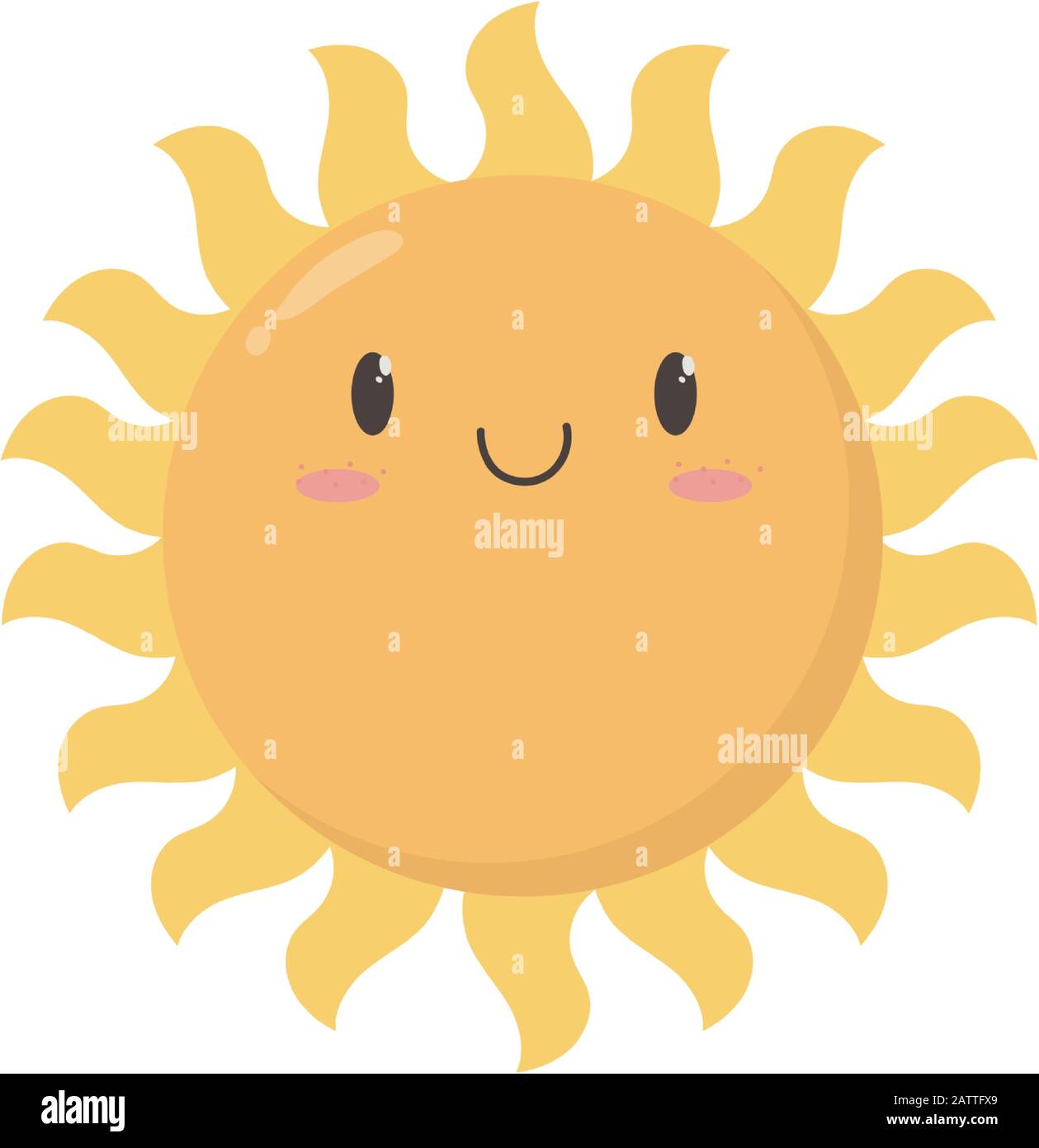 cute kawaii sun summer cartoon character on white background vector ...