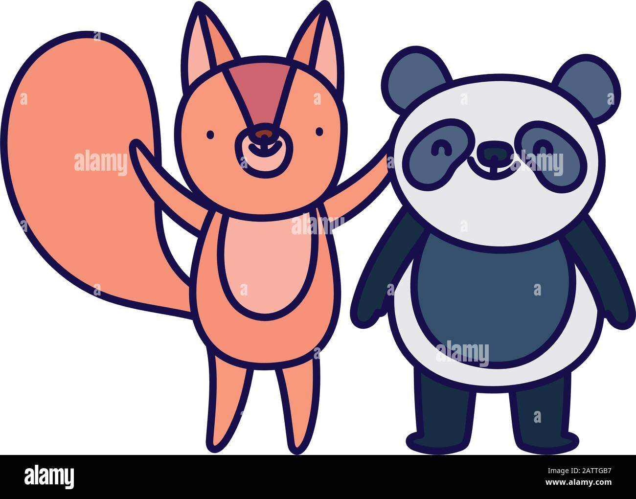 little panda and squirrel cartoon character on white background vector ...