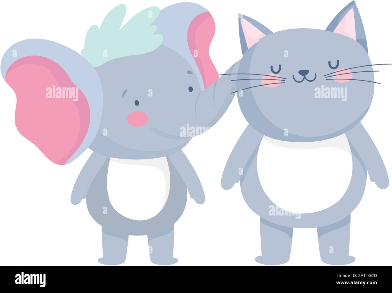 little cat and elephant cartoon character on white background vector ...