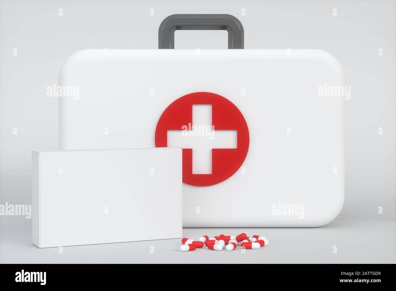 Medical kit and emergency medical equipment with white background,3d ...