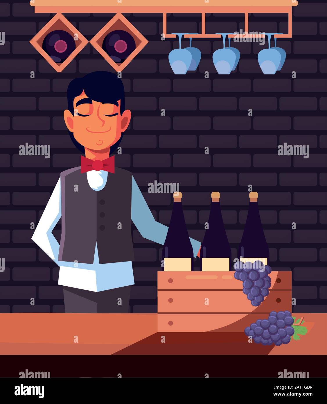 Waiter with wine bottles design, Winery alcohol drink beverage ...