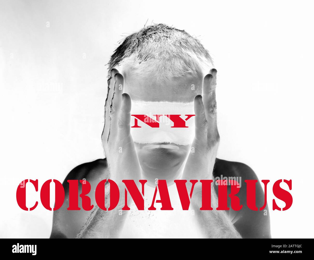 disease coronavirus covid-19 red letter sign in background man with ...