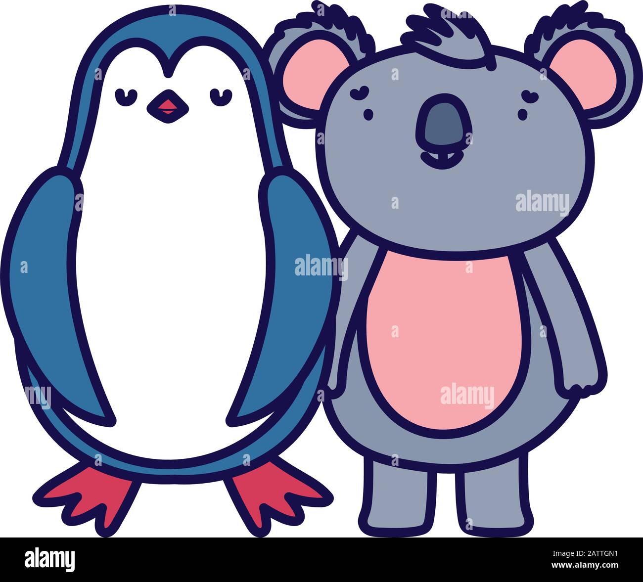 cute penguin and koala cartoon on white background vector illustration ...