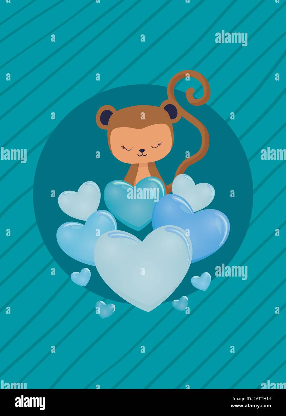 Hearts and monkey cartoon design of love passion romantic valentines ...