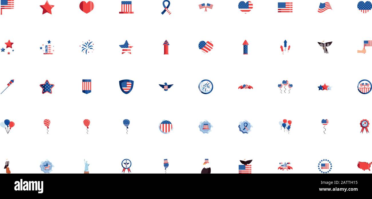 Usa icon set design, United states america independence day nation us ...