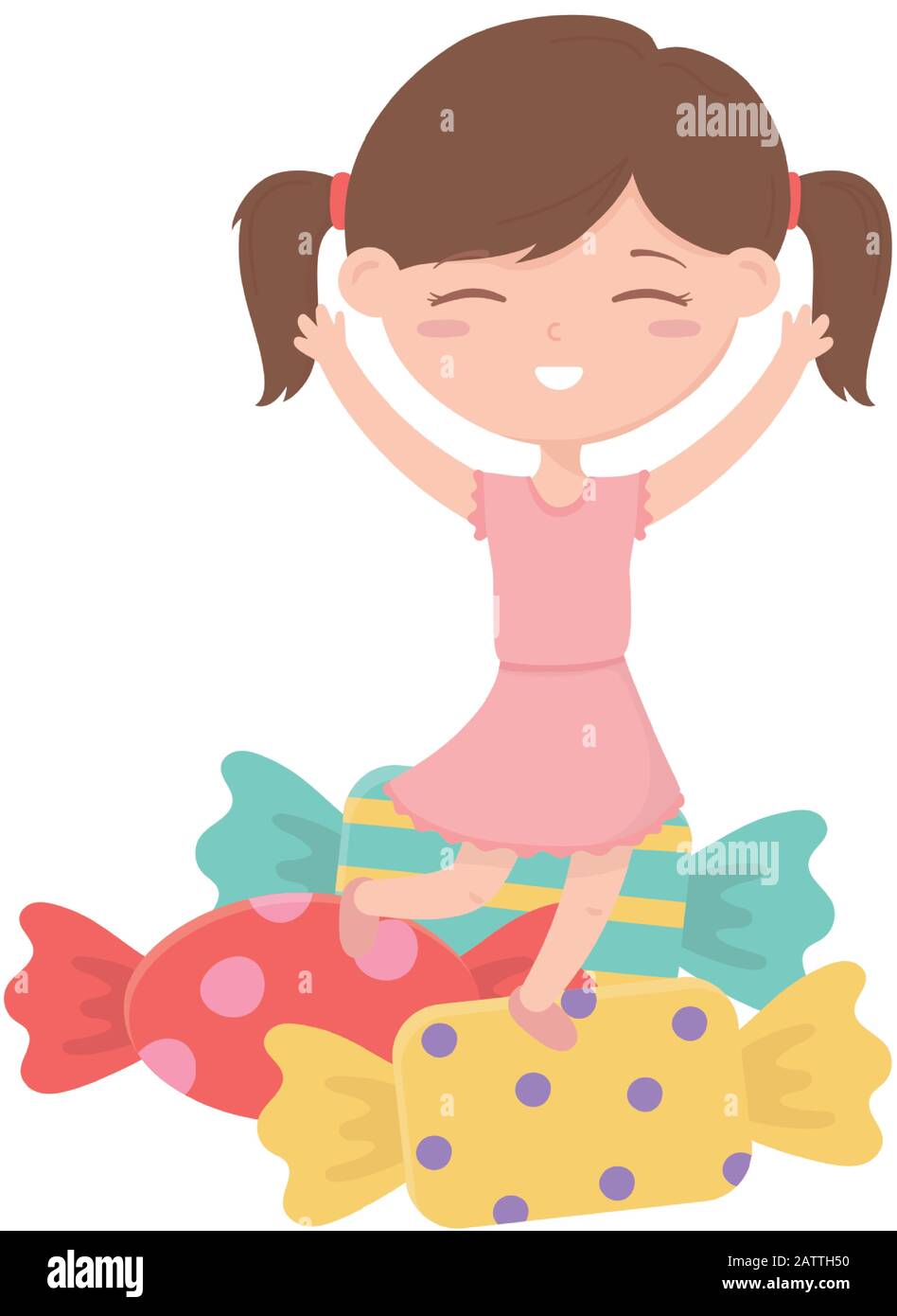 happy childrens day, cute little girl with sweet candies cartoon vector ...
