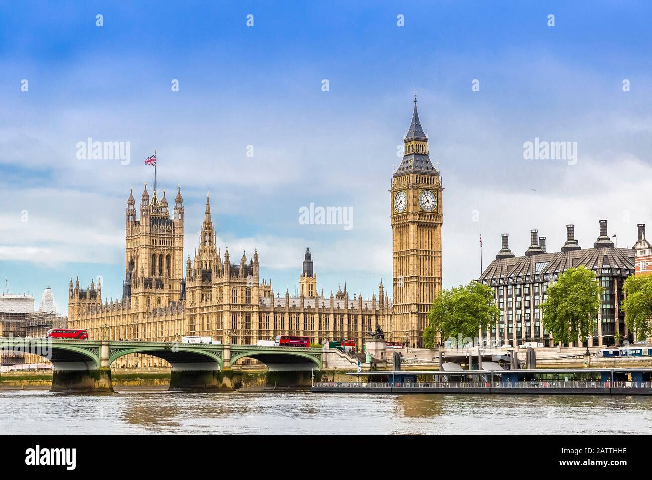 The Palace of Westminster on the River Thames, including the Clock ...