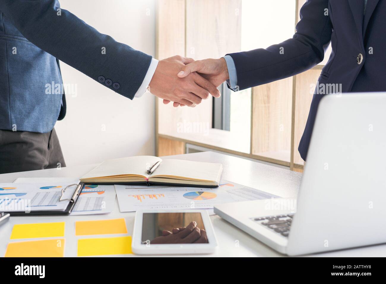 Good deal career and placement concept, successful young businessmen ...