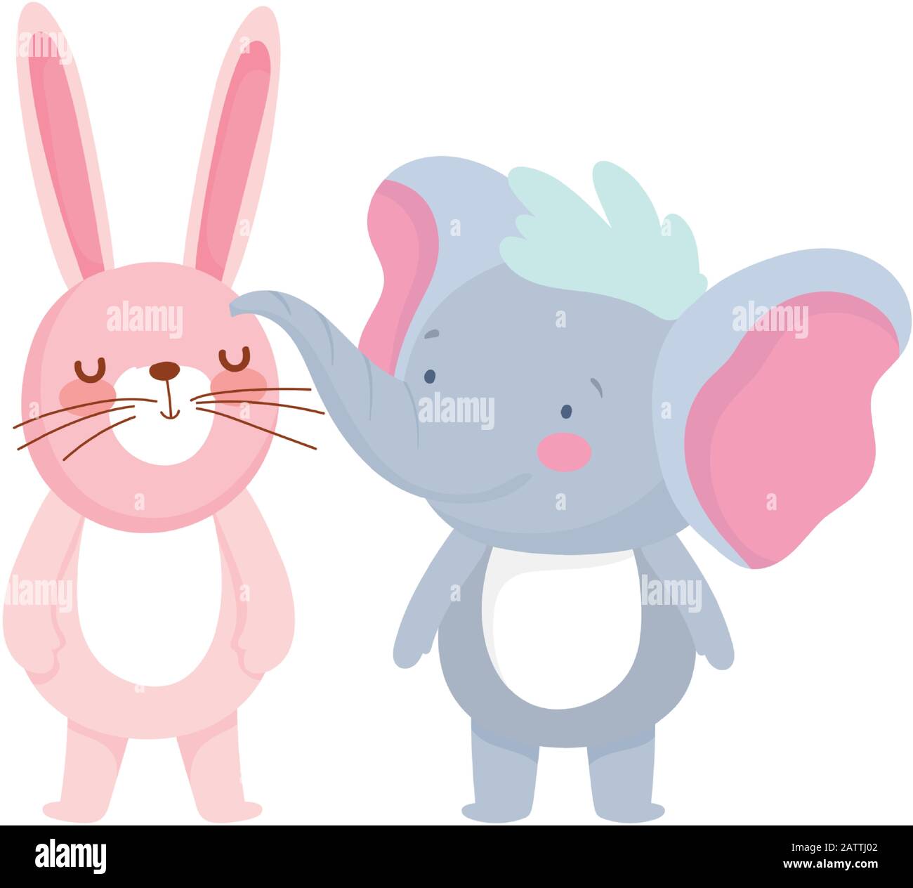 little elephant and rabbit cartoon character on white background vector ...