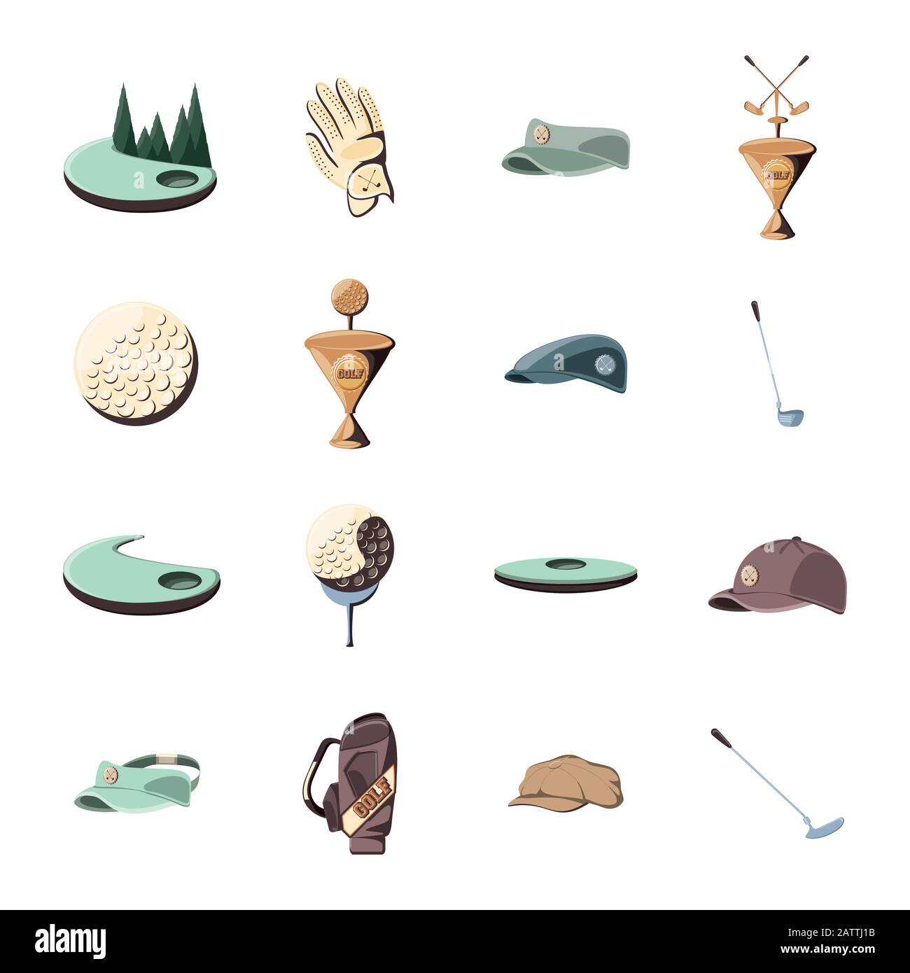 Icon set design, golf sport hobby competition game training equipment ...