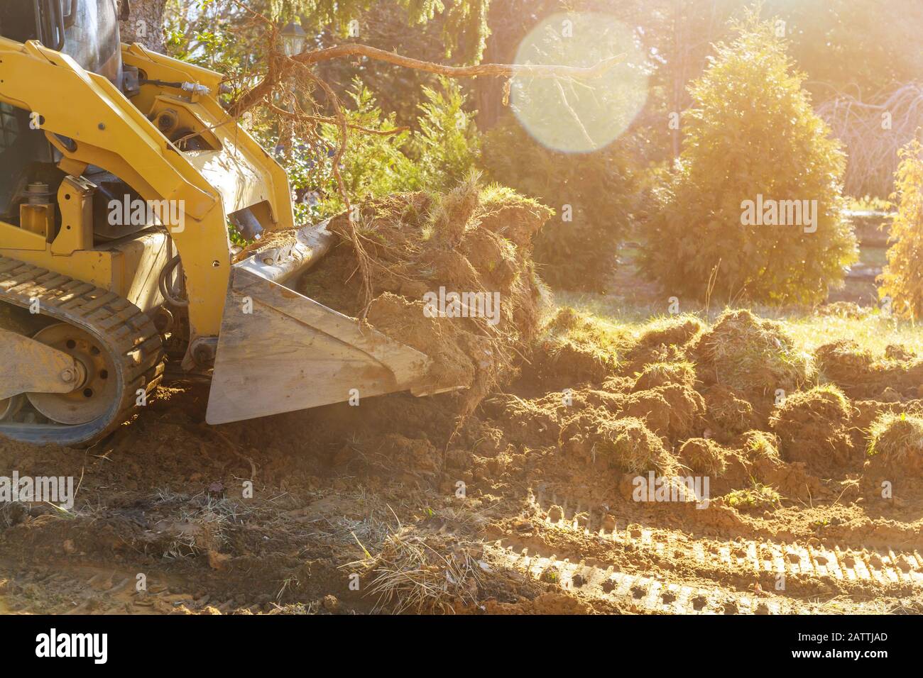 The bulldozer moves soil digging ground construction equipment Stock ...