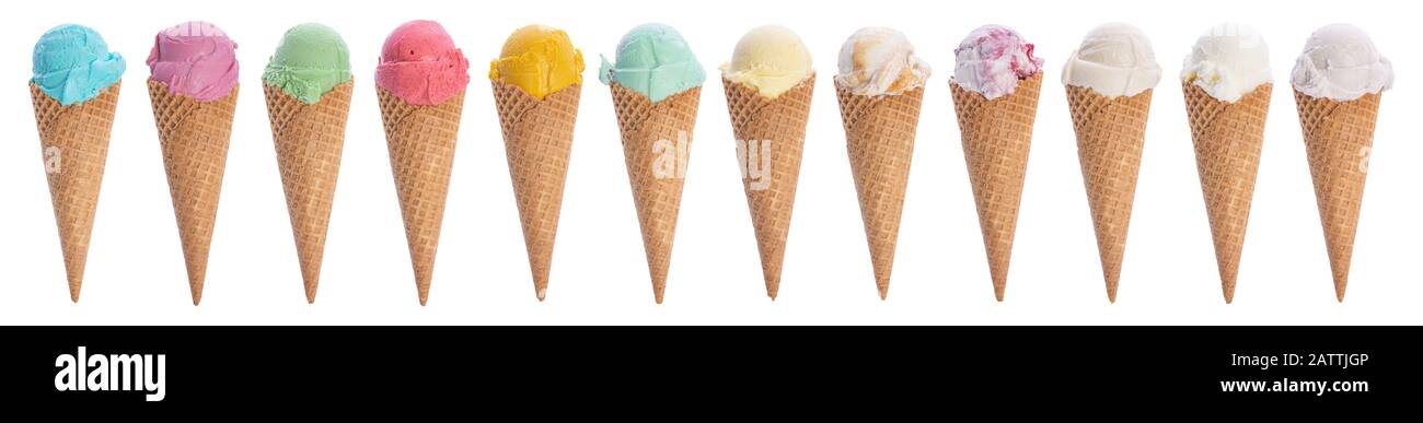 colorful ice cream cones on white Stock Photo - Alamy