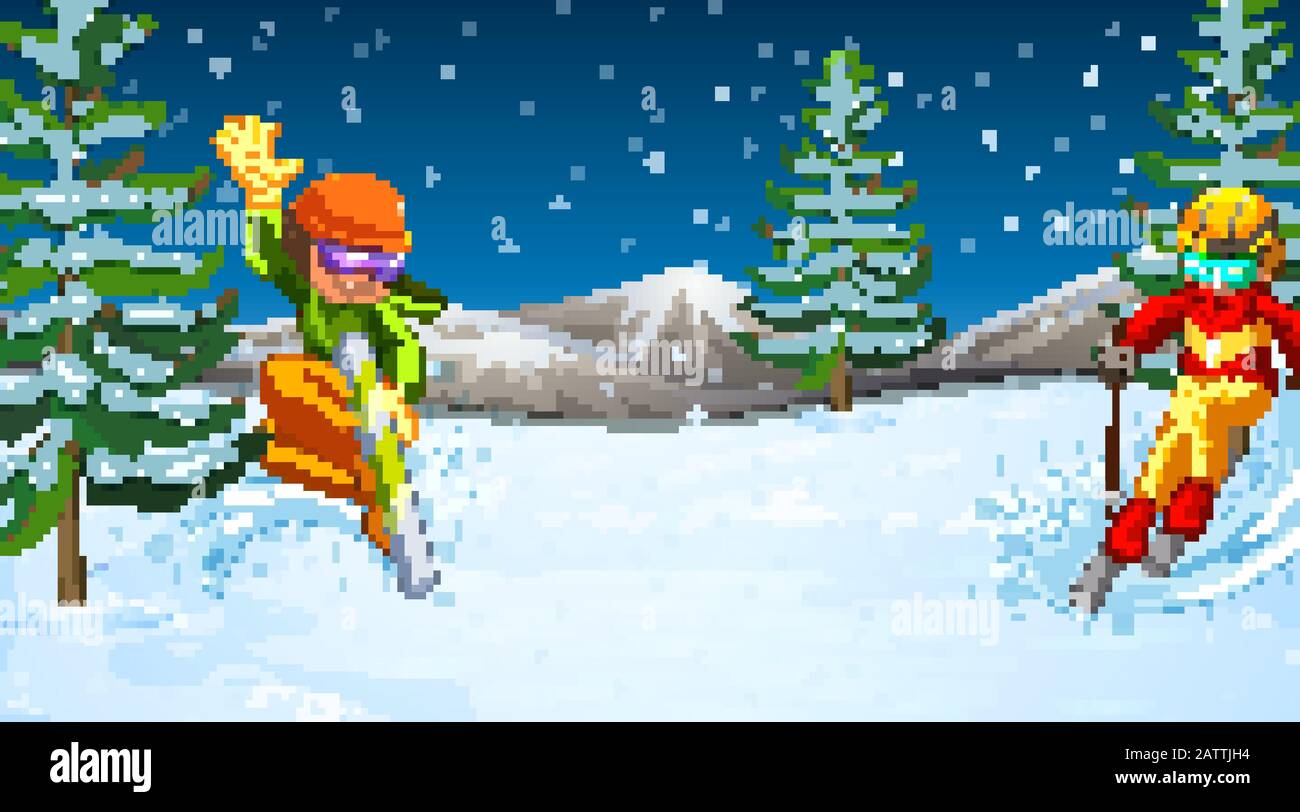 Background scene with athletes doing winter sports illustration Stock ...
