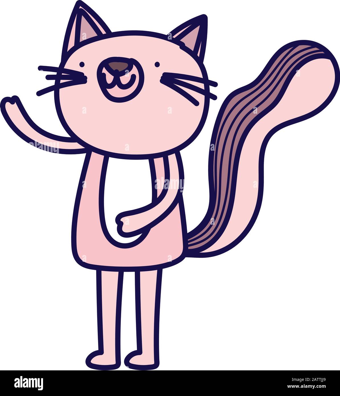 pink cat feline cartoon on white background vector illustration Stock ...