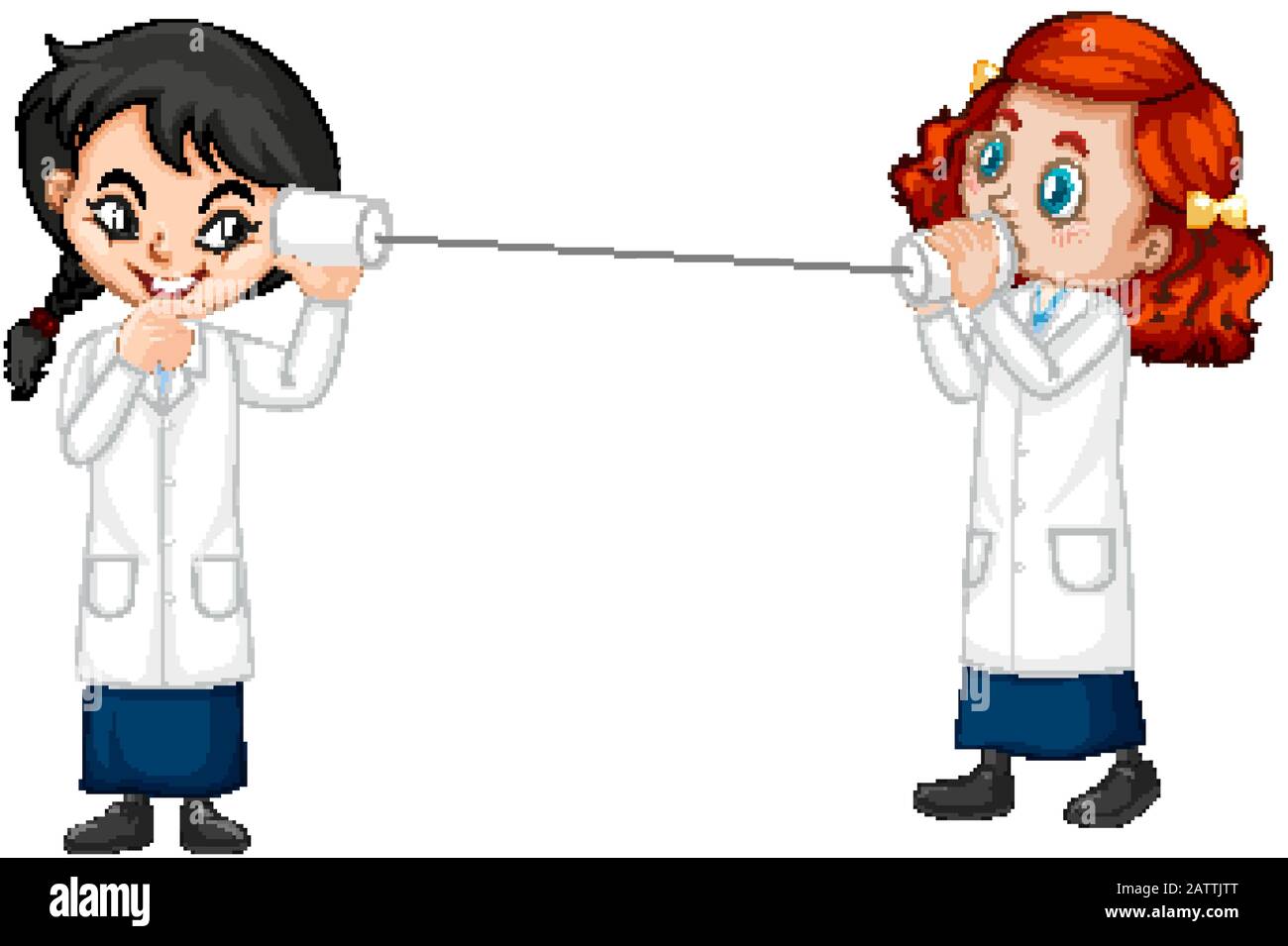 Two science students experimenting with sound wave illustration Stock ...