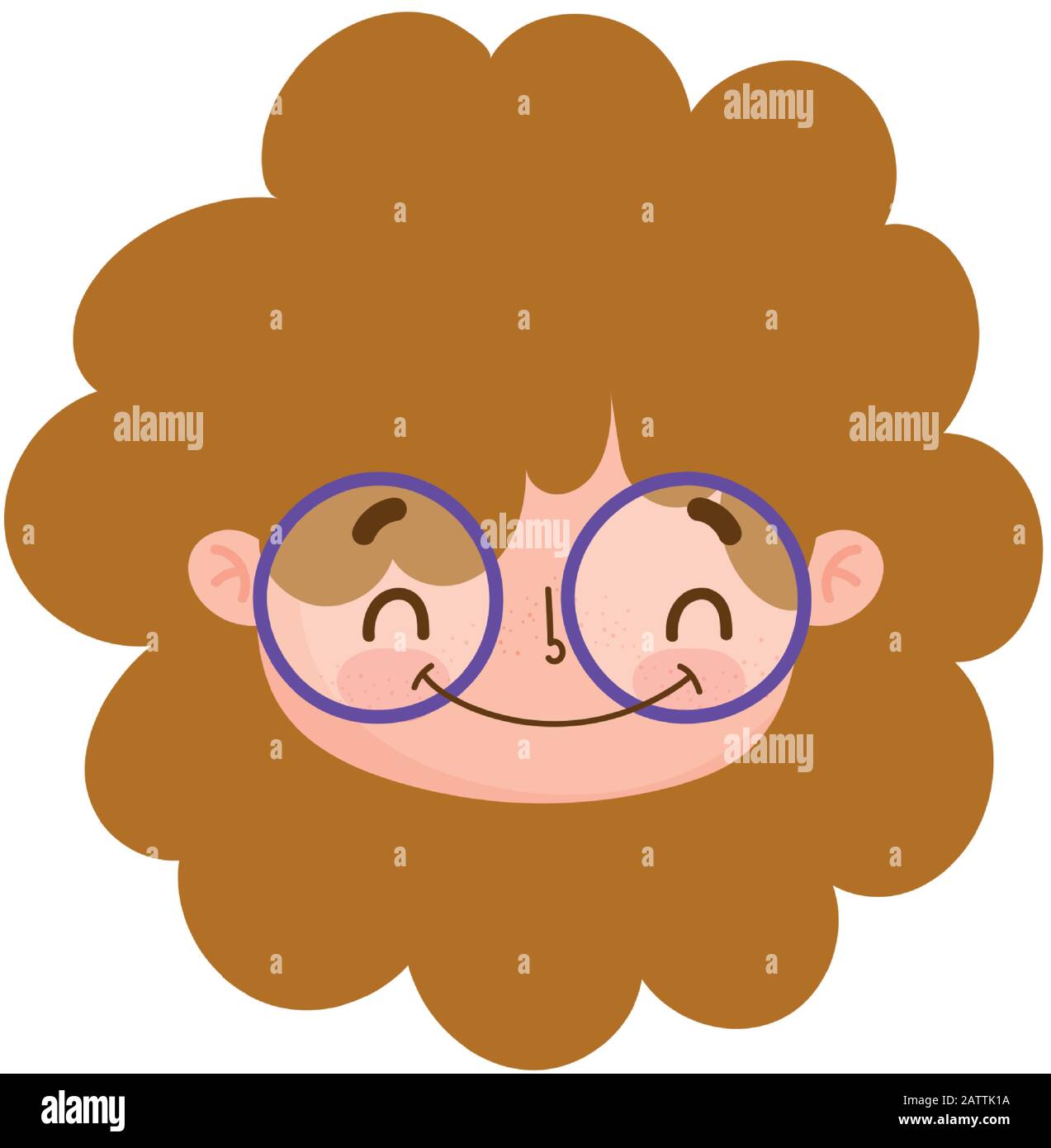 cute face curly hair girl with glasses facial expression vector ...
