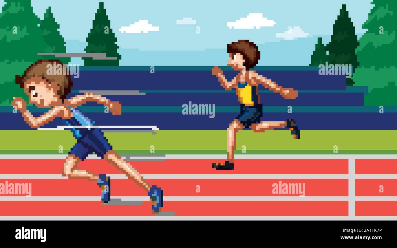 Scene with two runners racing in the track illustration Stock Vector ...