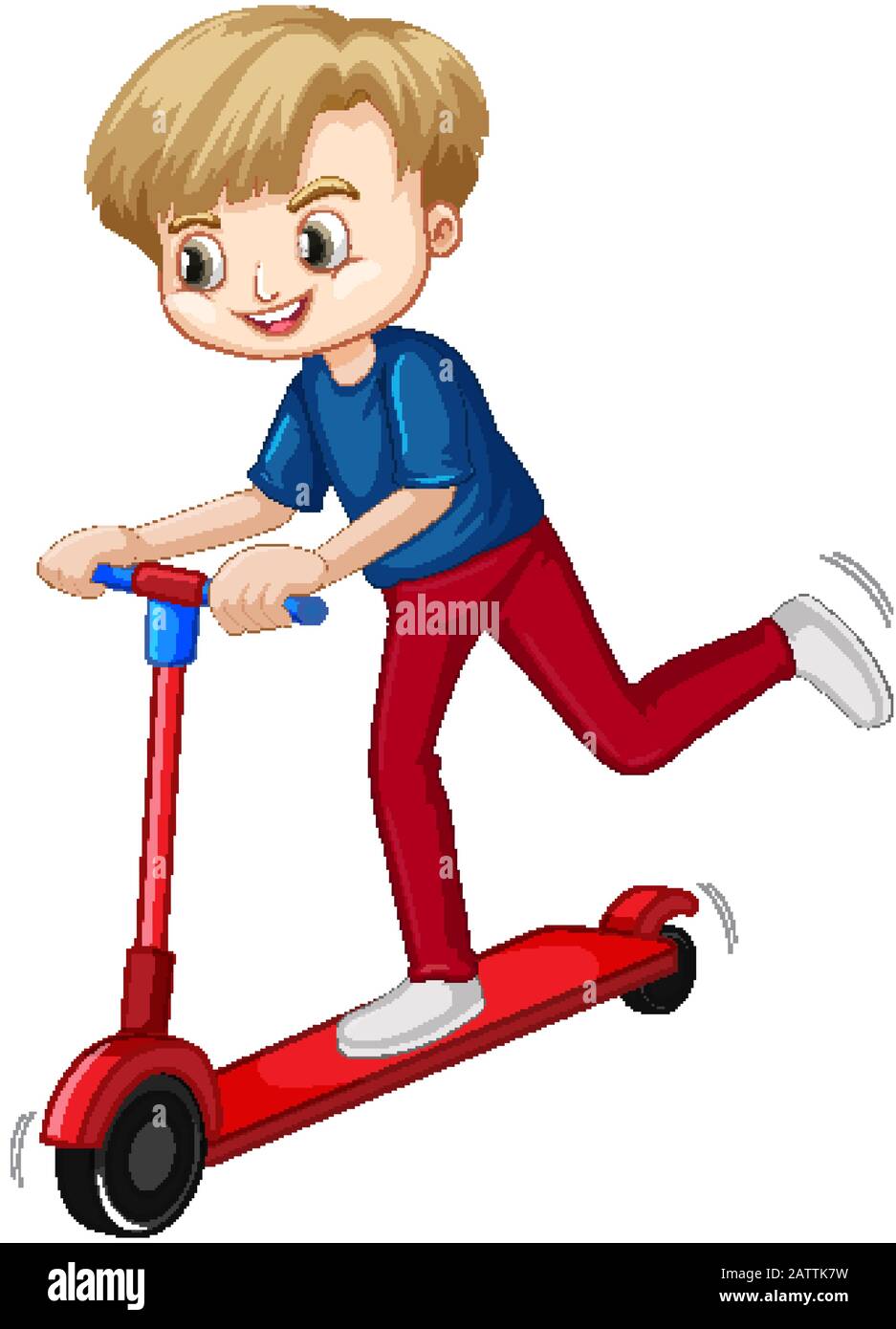 Happy boy playing scooter on white background illustration Stock Vector ...