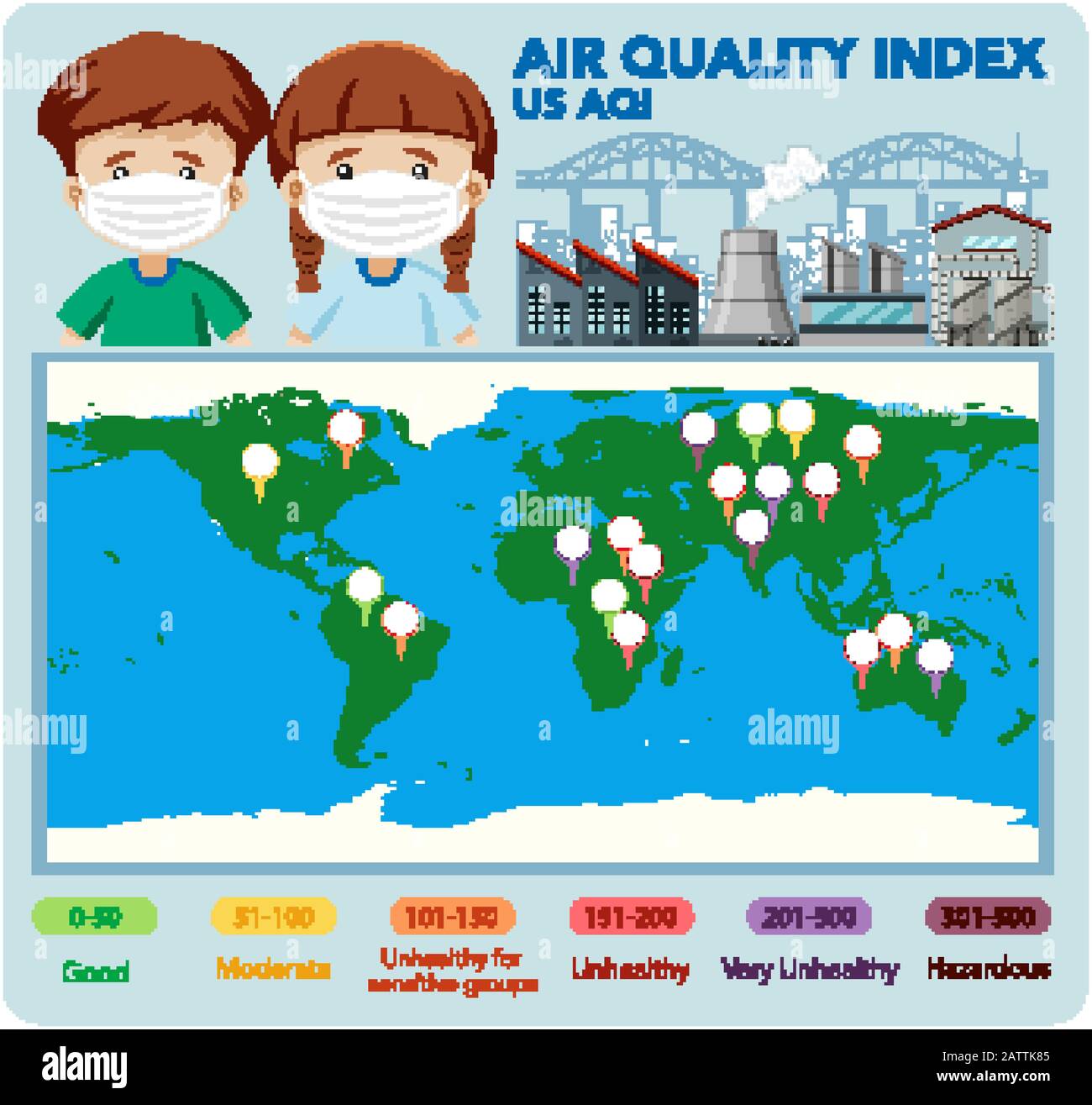 Diagram showing air quality index with color scales illustration Stock ...