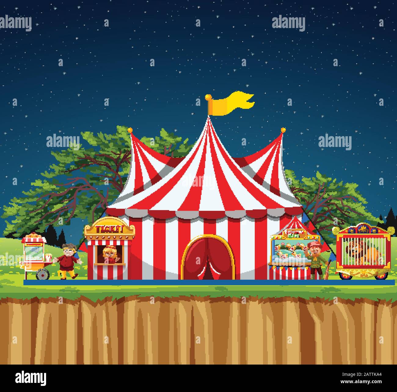 Circus scene with tent and lion in cage illustration Stock Vector Image ...
