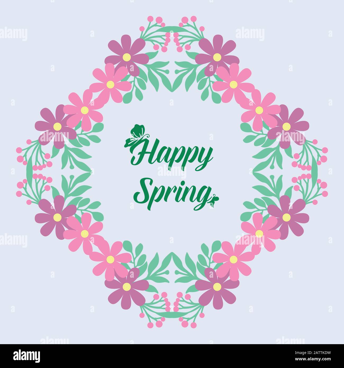 Happy spring greeting card template design, with leaf and floral ...