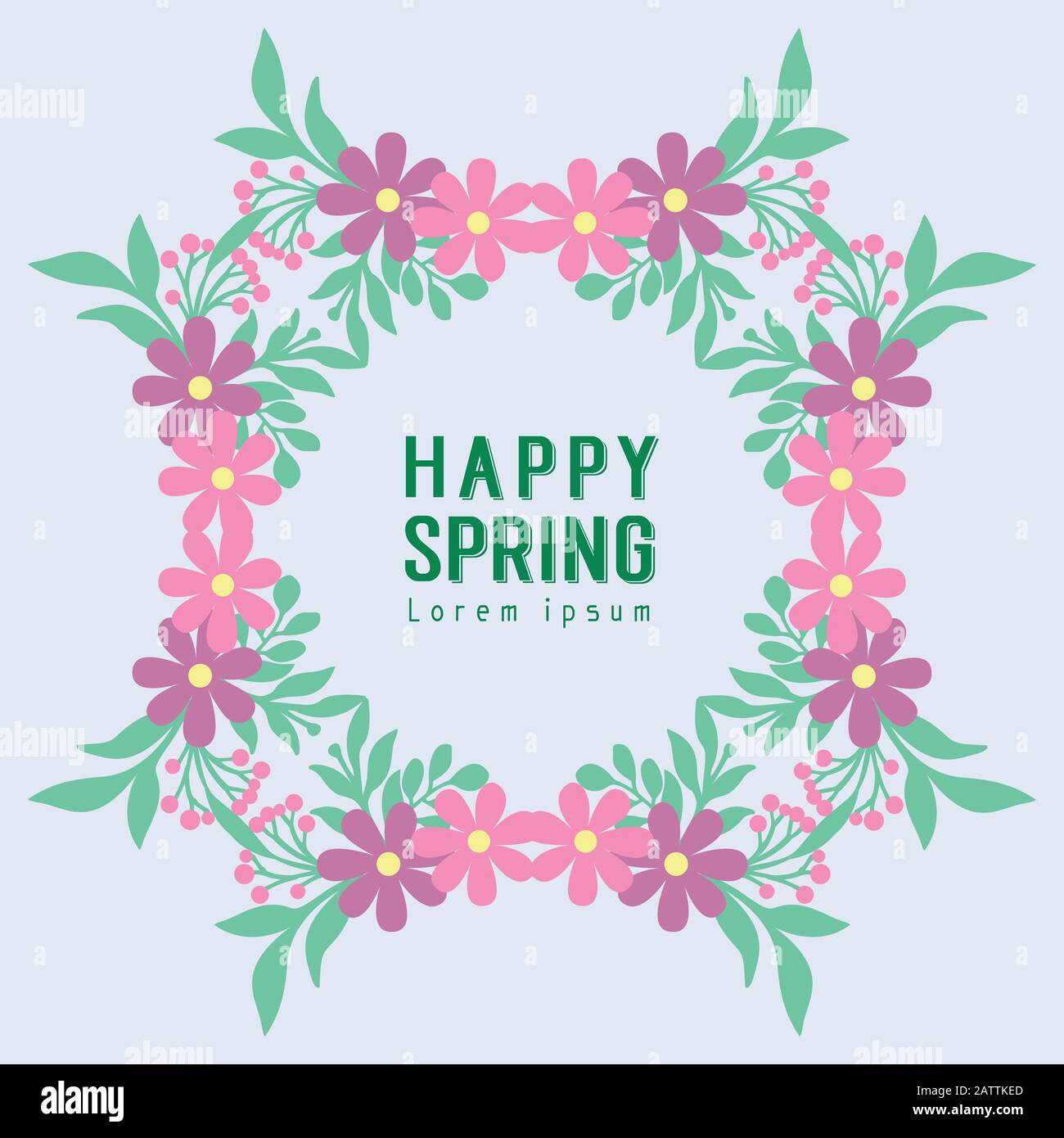 Happy spring greeting card template design, with leaf and floral ...