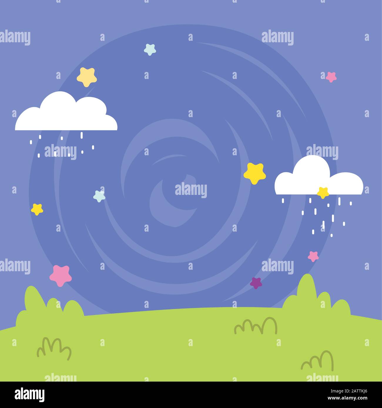 landscape clouds rain stars grass cartoon comic background vector ...