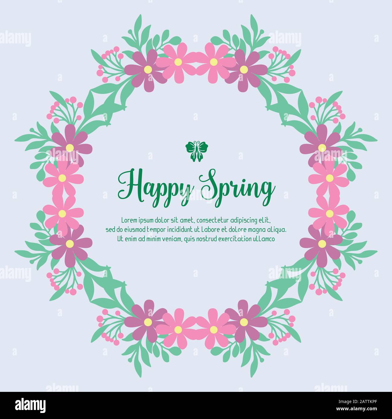 Happy spring greeting card template design, with leaf and floral ...