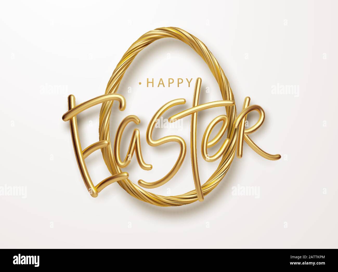 Modern trendy Golden metallic shiny typography Happy Easter on a background of easter eggs. 3D ...