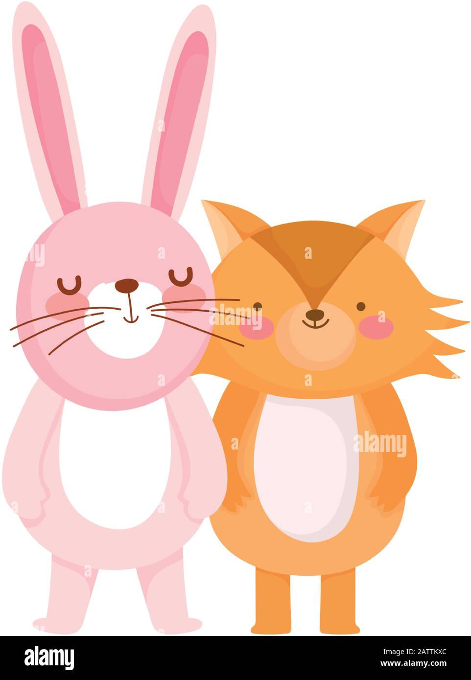 little fox and rabbit cartoon character on white background vector ...