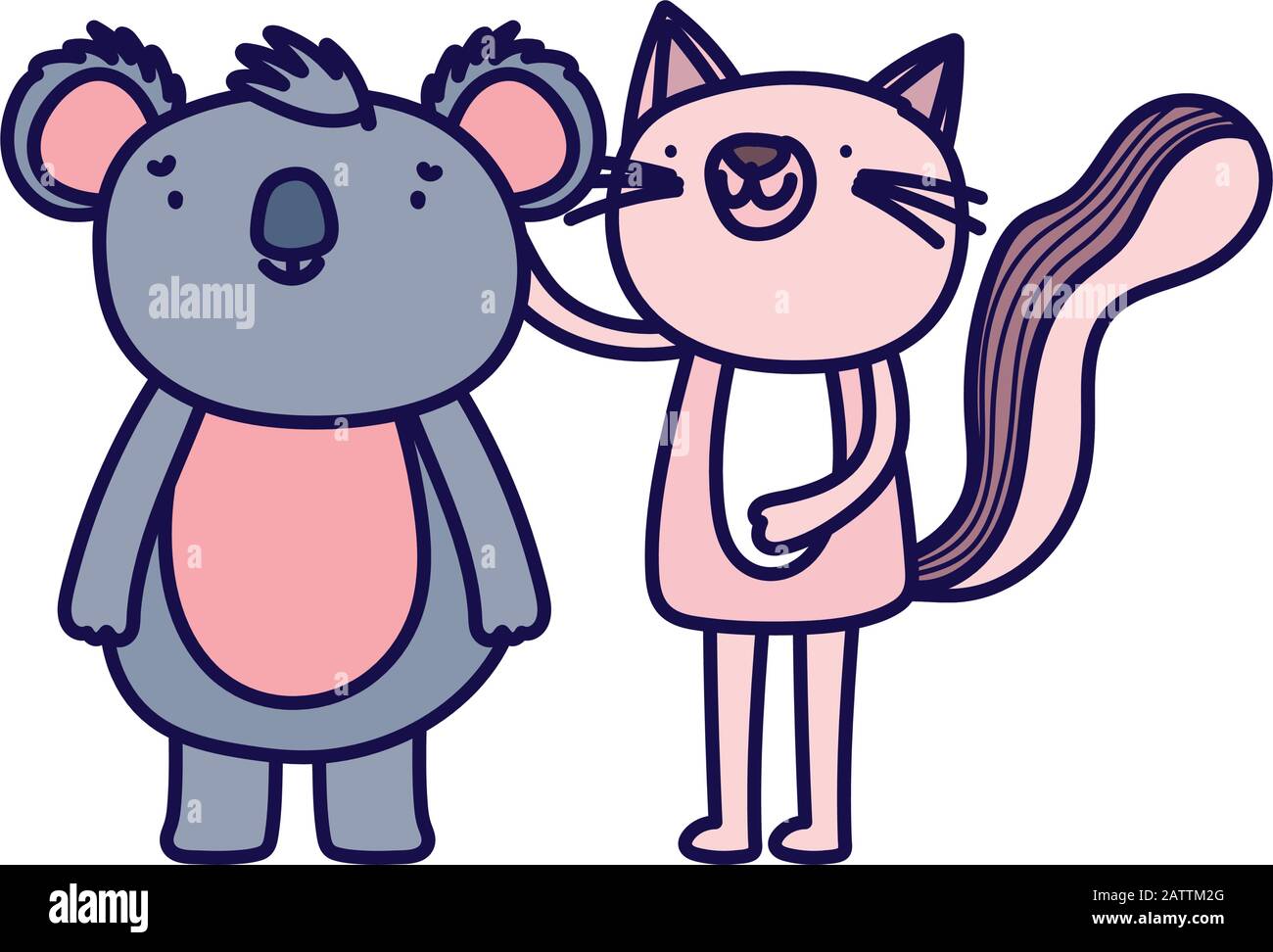 little pink cat and koala cartoon character on white background vector ...