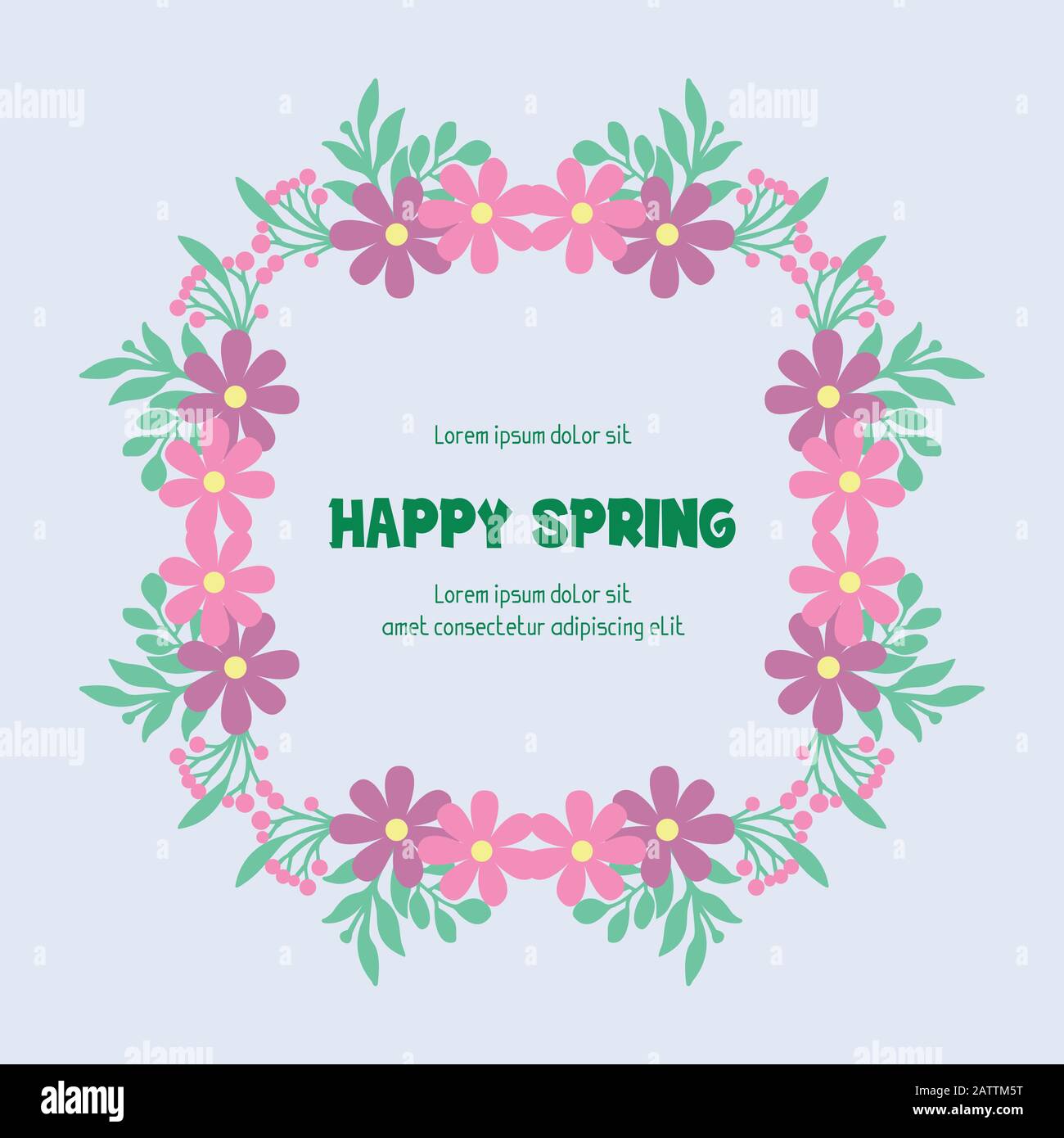 Happy spring greeting card template design, with leaf and floral ...