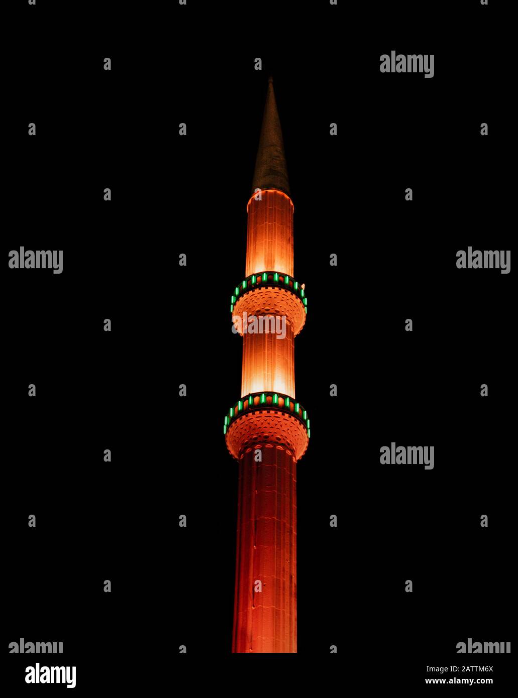 Isolated mosque minaret, mosque dome on black background.Religion ...