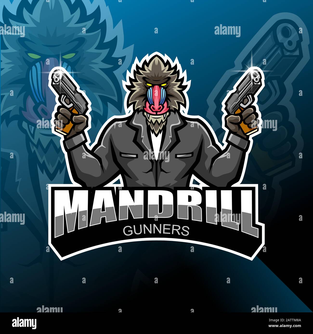 Mandrill gunner esport mascot logo design Stock Vector Image & Art - Alamy