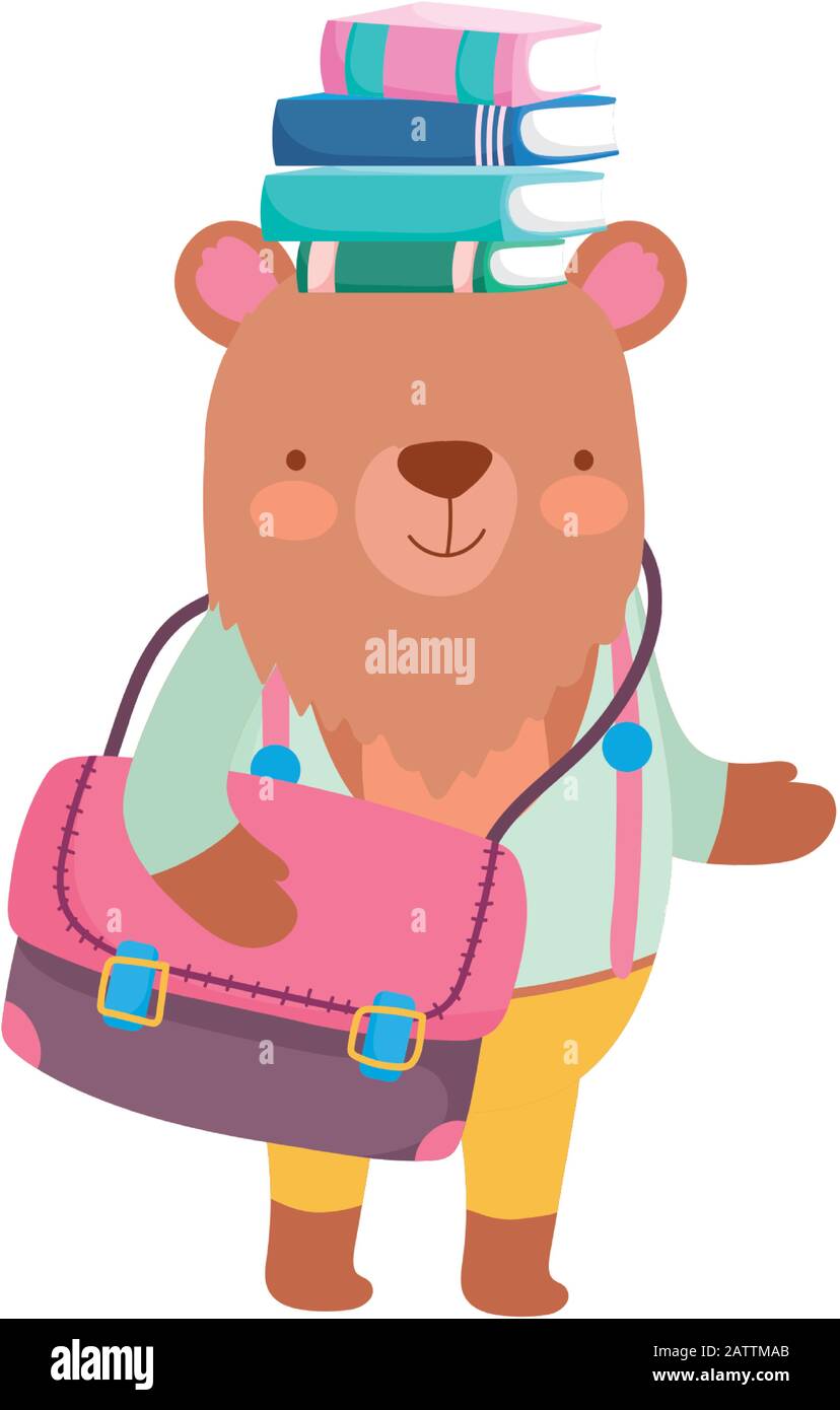 back to school education bear with handbag and books in head vector ...