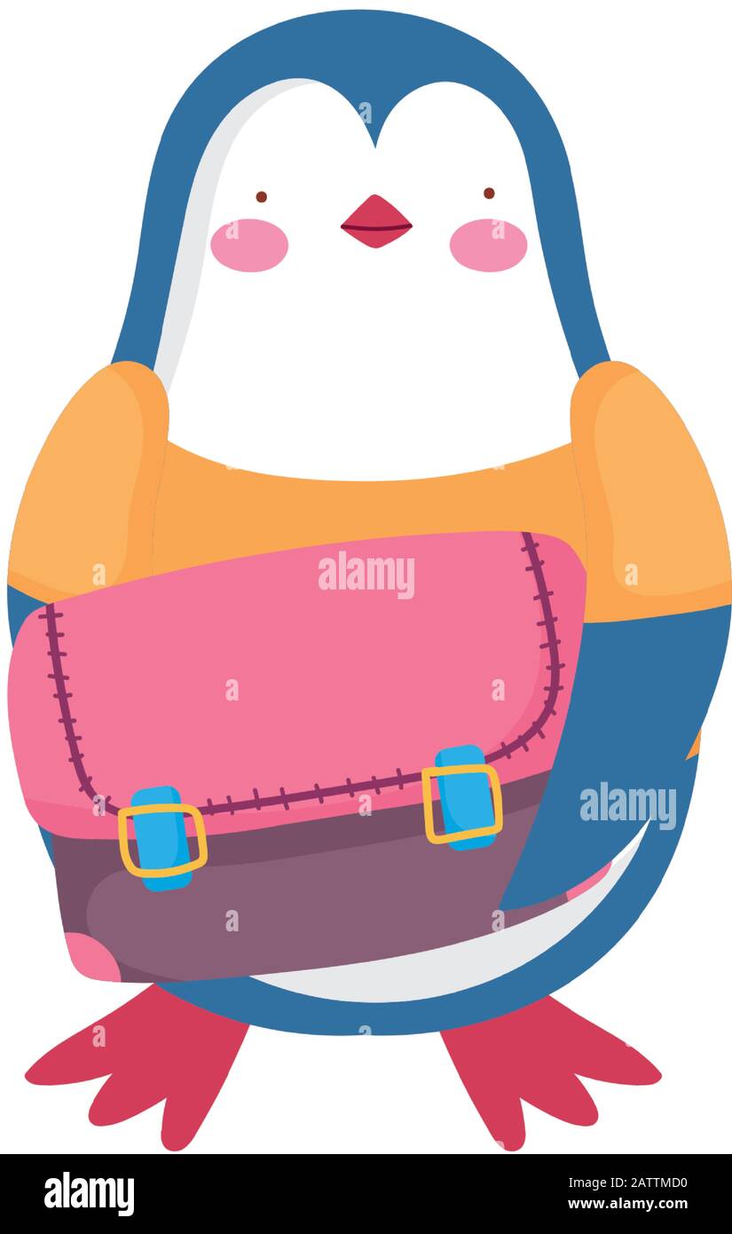 back to school education cute penguin with handbag class vector ...