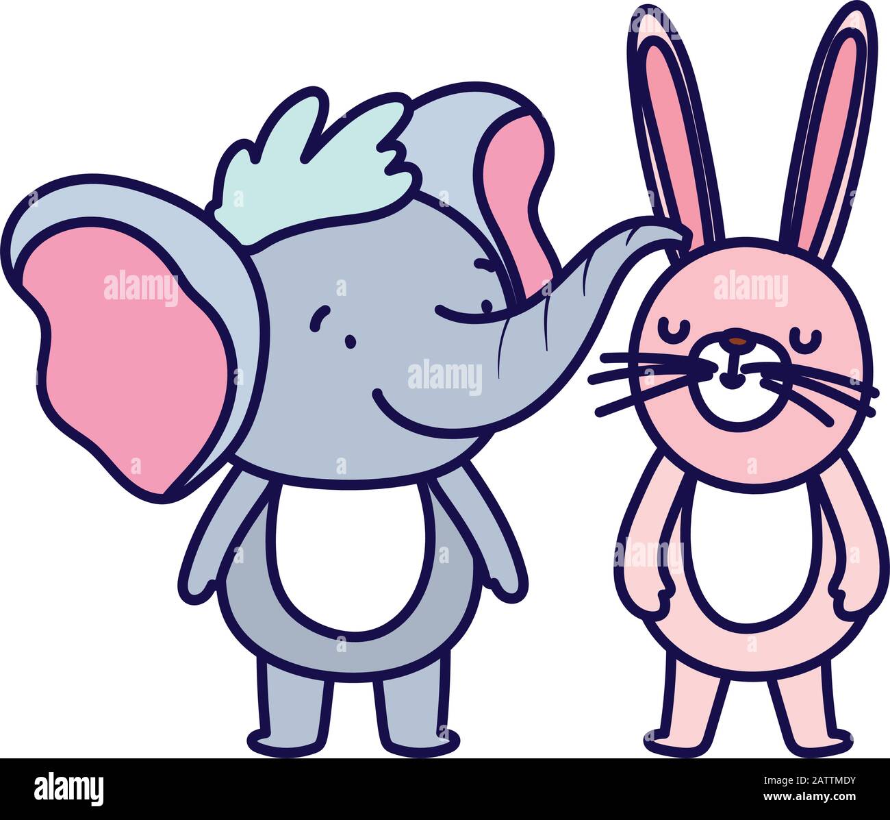 little elephant and rabbit cartoon character on white background vector ...
