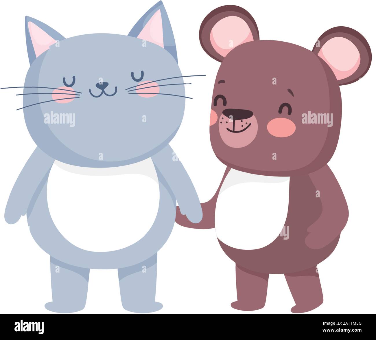 little cat and teddy bear cartoon character on white background vector ...