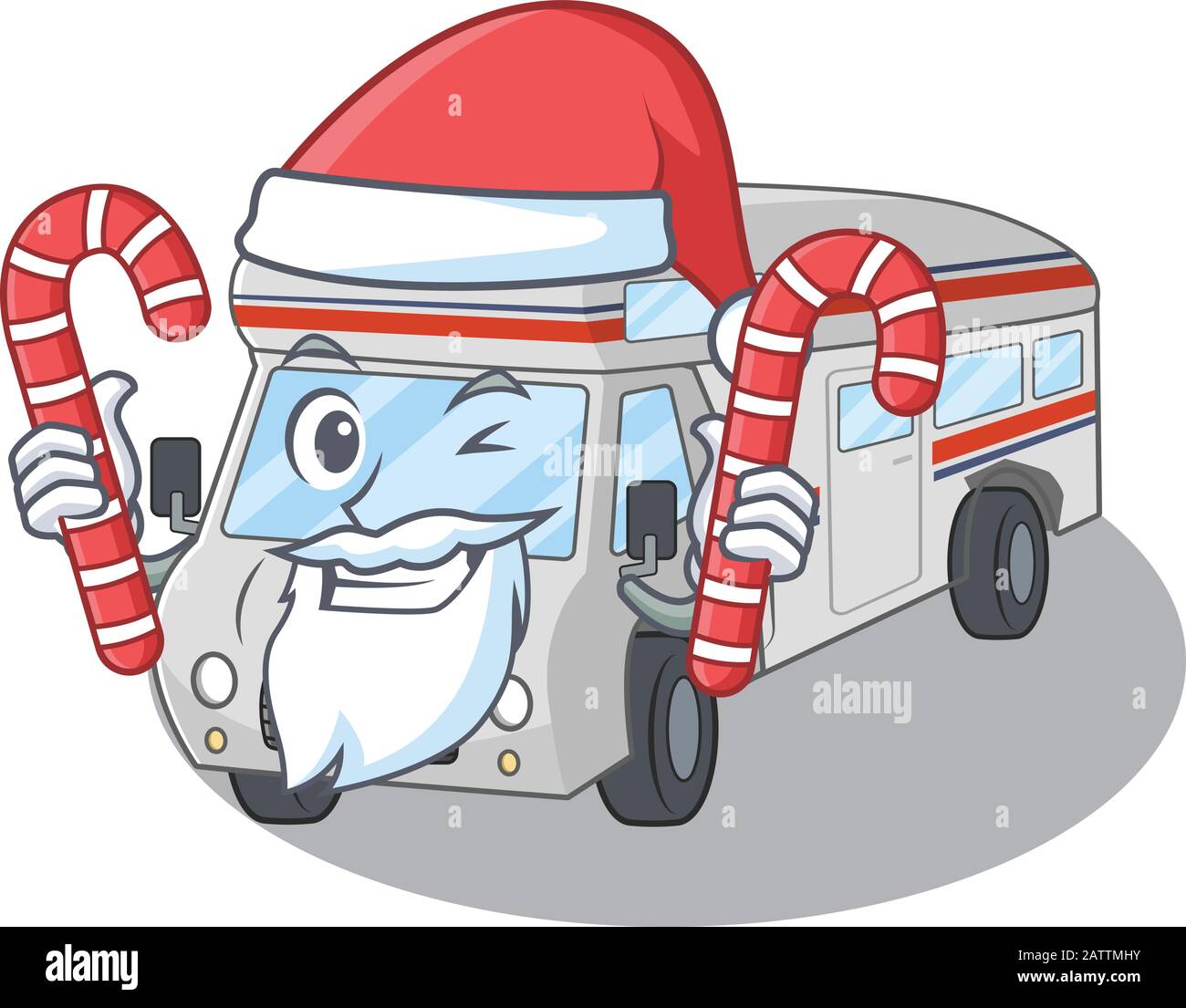 Campervan Cartoon character wearing Santa costume bringing a candy ...