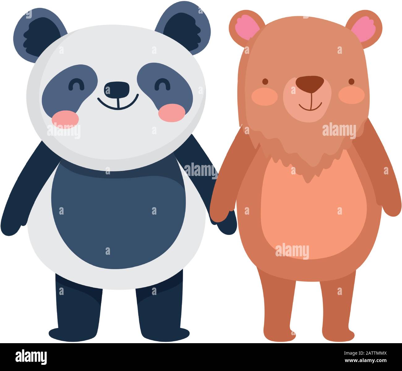 little panda and bear cartoon character on white background vector ...