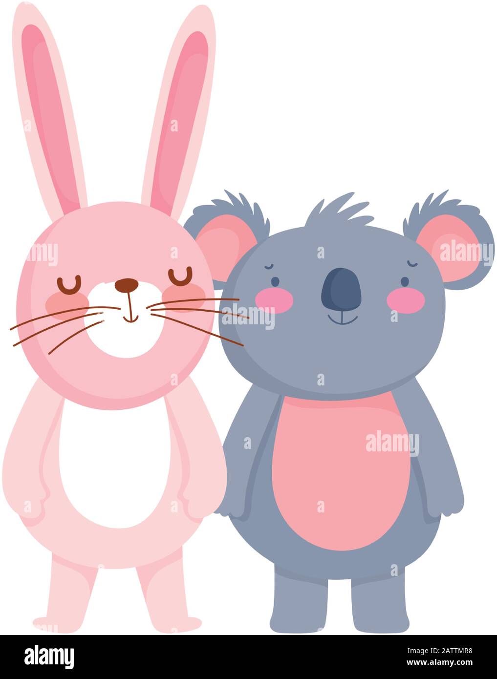 little rabbit and koala cartoon character on white background vector ...