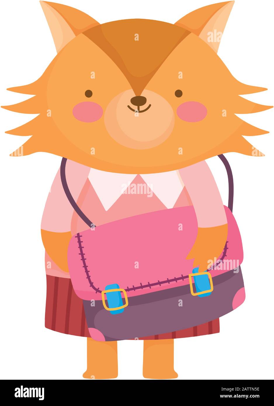 back to school education cute fox with clothes and schoolbag vector ...