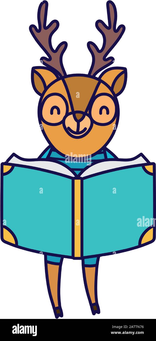 back to school education cute deer reading book supply vector ...